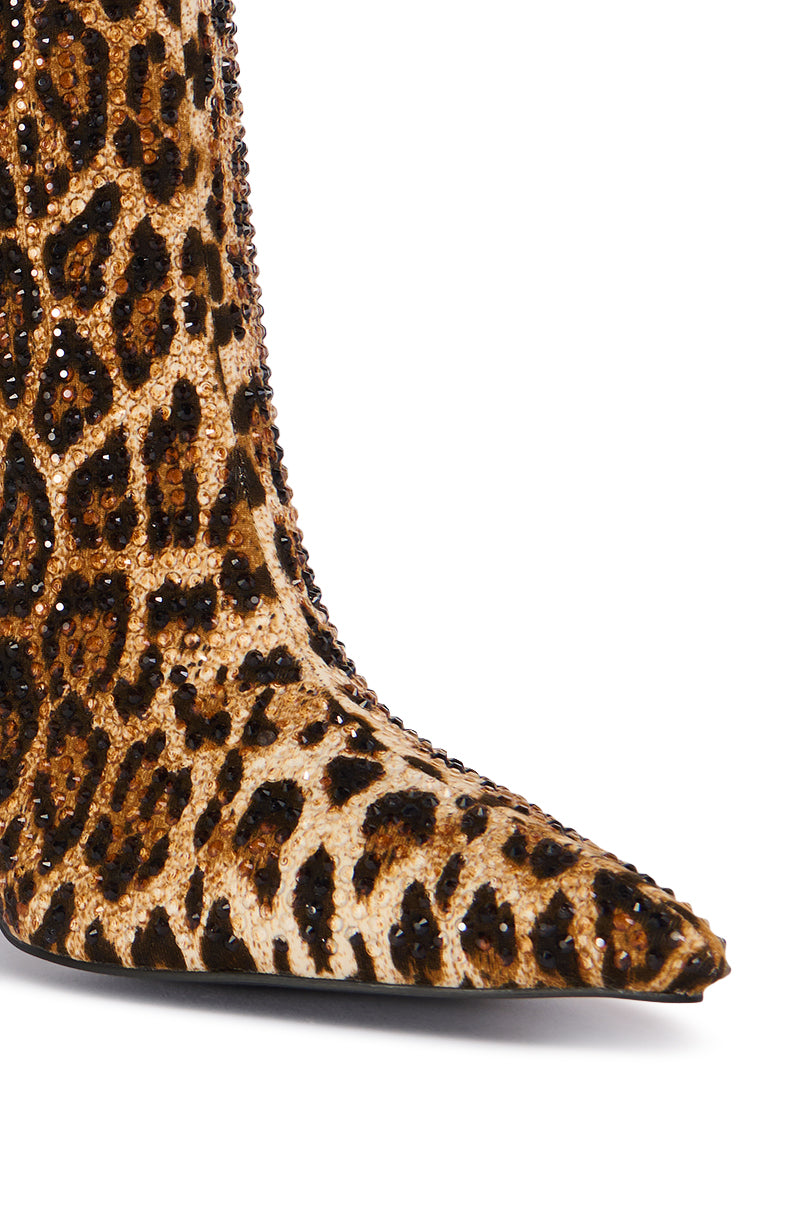 AZALEA WANG CHAUNDRA CHEETAH STILETTO RHINESTONE BOOTIE – AKIRA