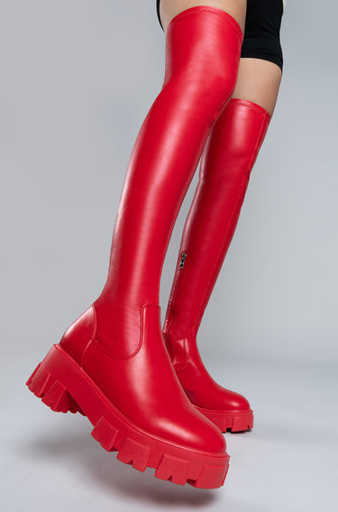 AZALEA WANG LATE NIGHTS OVER THE KNEE FLATFORM BOOT WITH 4 WAY STRETCH ...