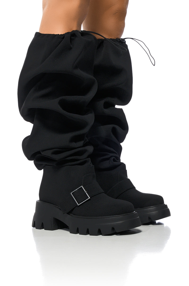 AZALEA WANG FRAPPE OVER THE KNEE CHUNKY BOOT IN BLACK – AKIRA