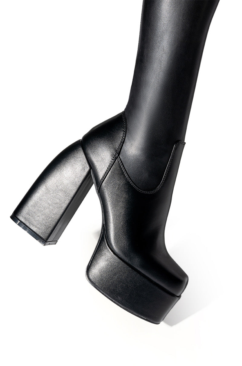 AZALEA WANG STAR STRETCH CHUNKY PANT BOOT IN BLACK PU – AKIRA