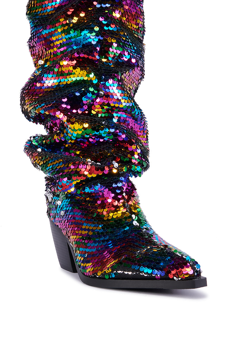 AZALEA WANG JADIE MULTI RAINBOW SEQUIN WESTERN BOOT – AKIRA
