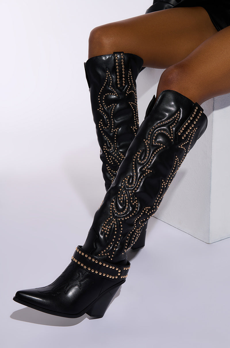 AZALEA WANG MAITIA BLACK EMBELLISHED WESTERN BOOT – AKIRA
