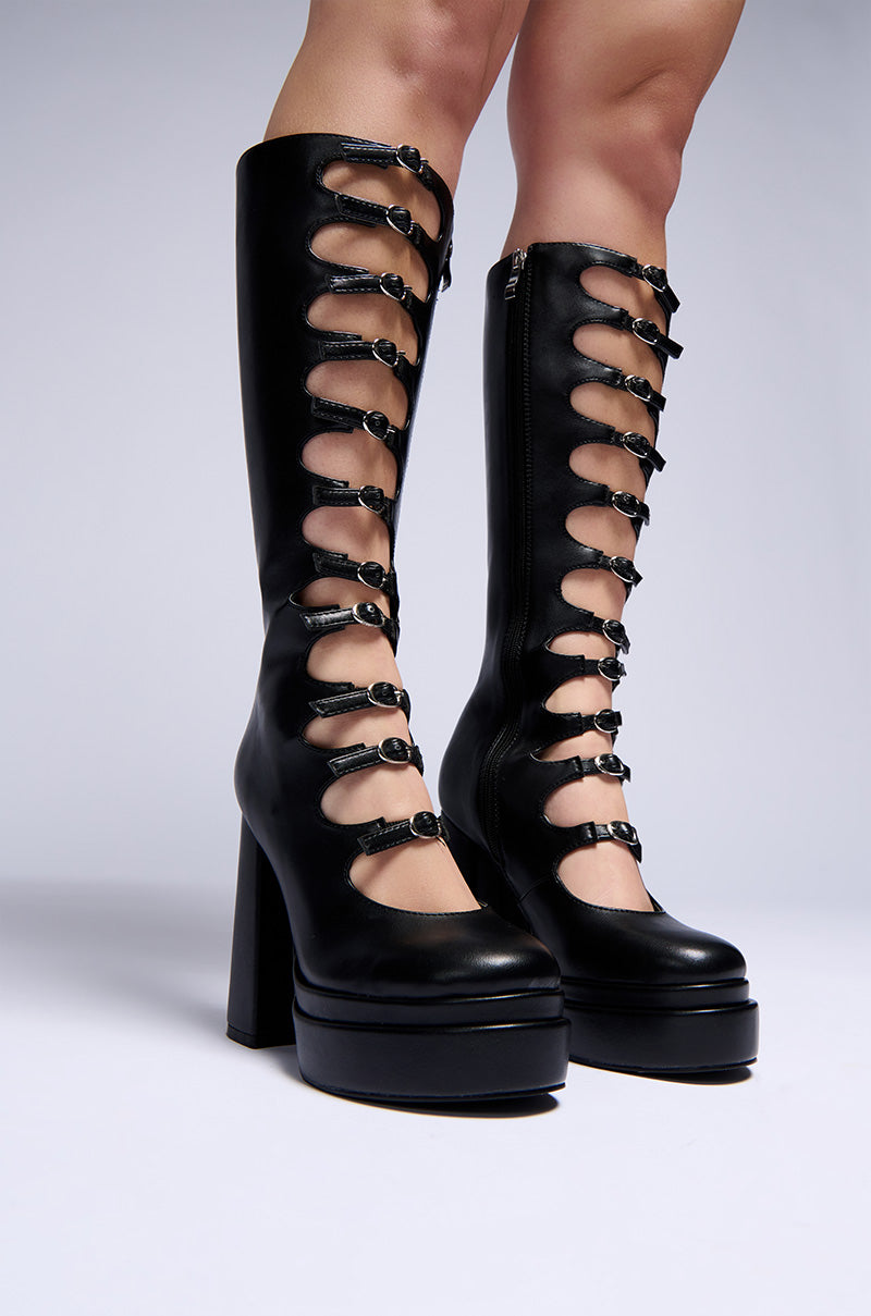 AZALEA WANG MARIGOLD BLACK BUCKLE UP BOOT – AKIRA