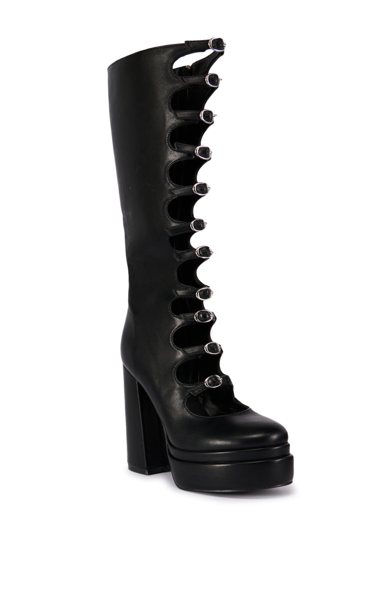 AZALEA WANG MARIGOLD BLACK BUCKLE UP BOOT – AKIRA