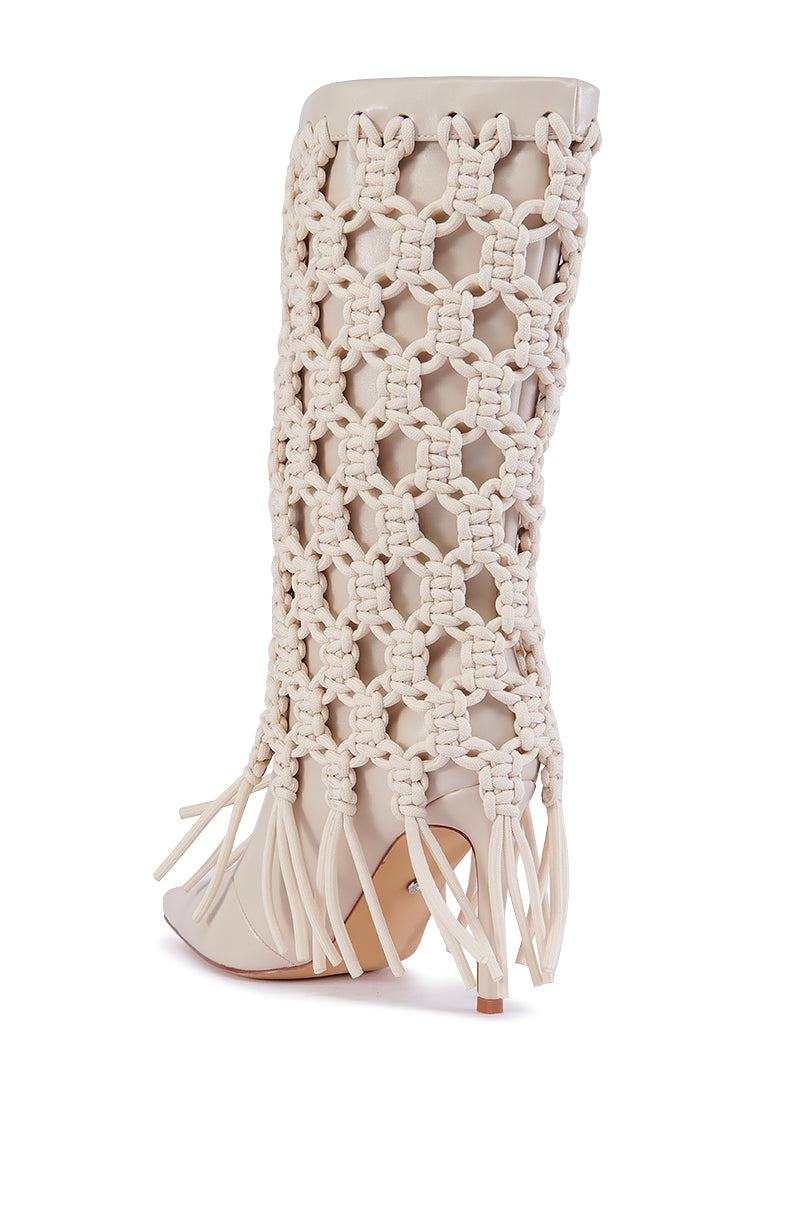 AZALEA WANG MELVINA BEIGE WEAVE TIE BOOTIE – AKIRA
