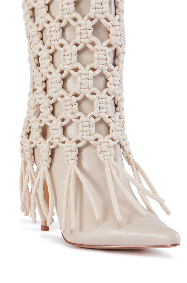 AZALEA WANG MELVINA BEIGE WEAVE TIE BOOTIE – AKIRA