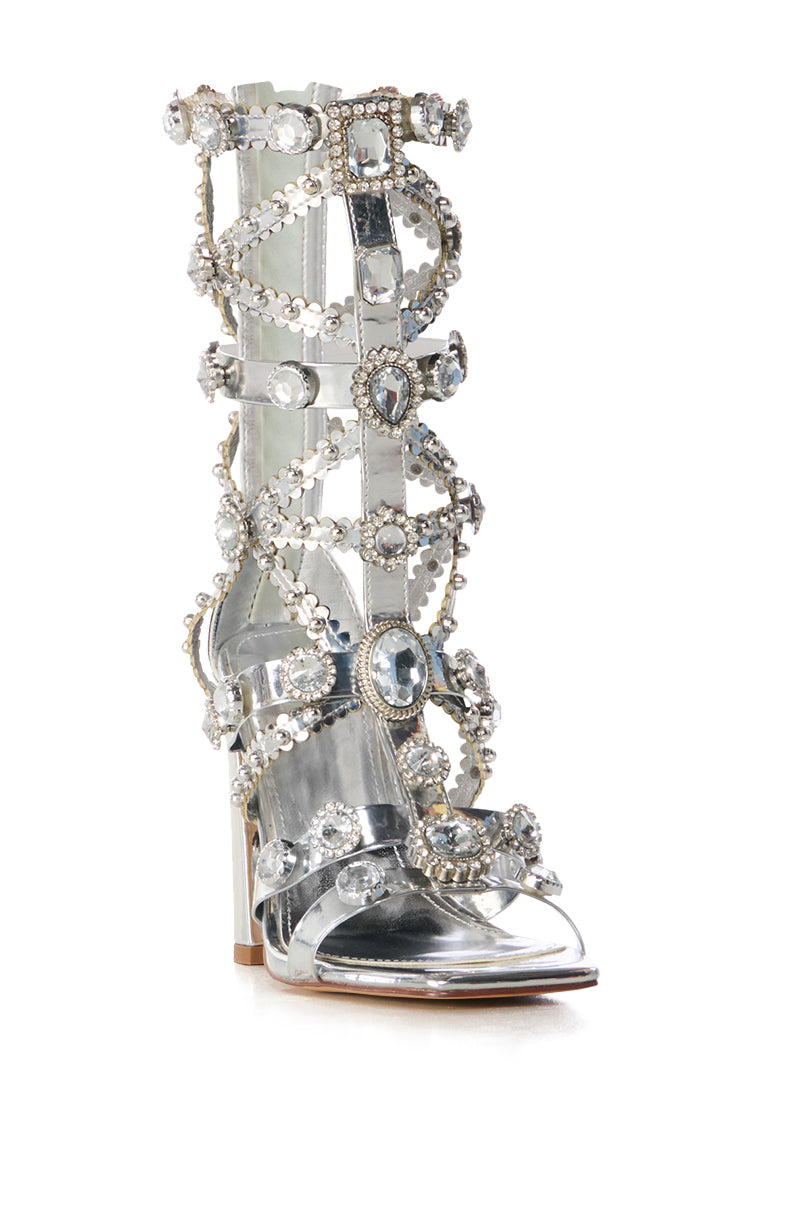 AZALEA WANG NEROLI SILVER CAGED EMBELLISHED SANDAL – AKIRA