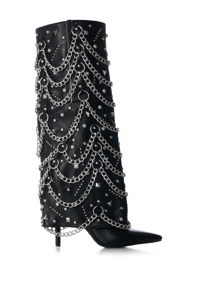 AZALEA WANG NORSE BLACK EMBELLISHED HARDWARE FOLD OVER BOOT – AKIRA