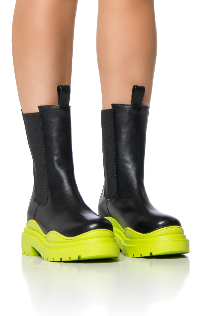 AZALEA WANG ONLY IN MY DREAMS FLATFORM BOOTIE IN LIME – AKIRA
