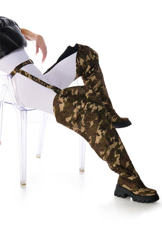 AZALEA WANG POP OUT RHINESTONE CAMO FLATFORM CHAP BOOT – AKIRA