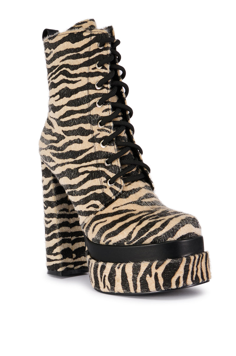 AZALEA WANG REDFORD MULTI PLATFORM PONY HAIR ZEBRA BOOTIE – AKIRA