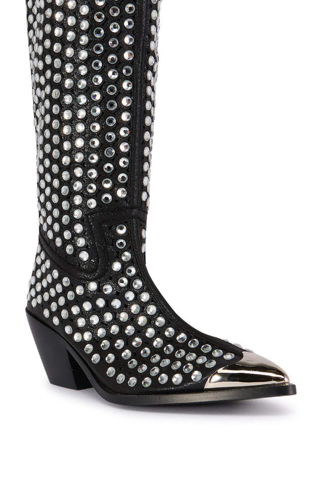 AZALEA WANG RUVIN BLACK EMBELLISHED WESTERN BOOT – AKIRA