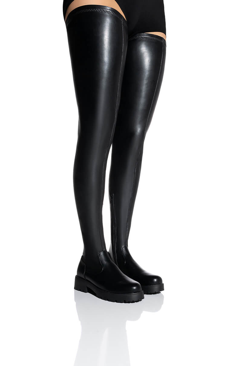 AZALEA WANG SURGICAL FLATFORM BOOT WITH 4 WAY STRETCH IN STRETCH PU – AKIRA