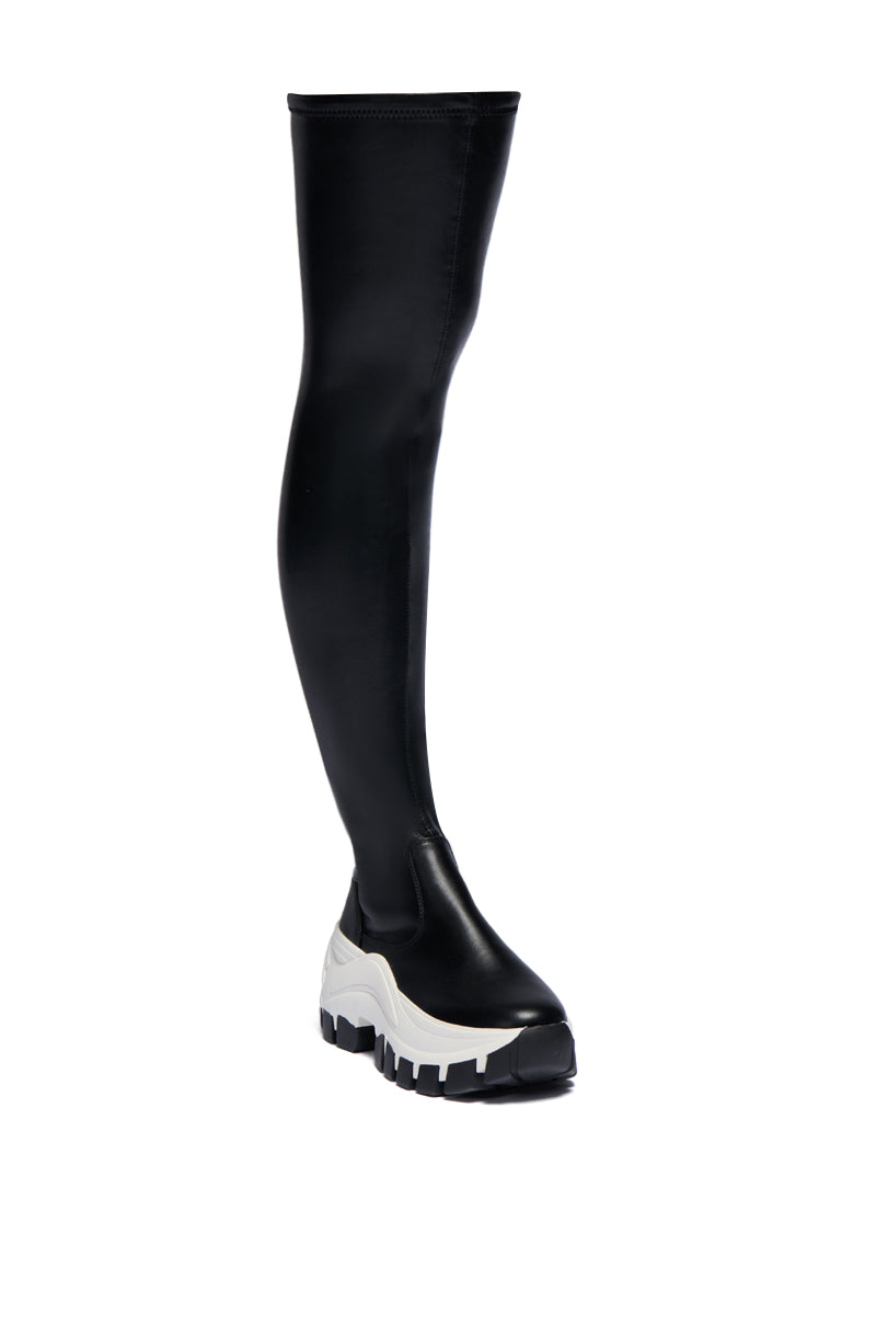 AZALEA WANG WAYLEN FLATFORM SNEAKER BOOT WITH 4 WAY STRETCH IN BLACK ...