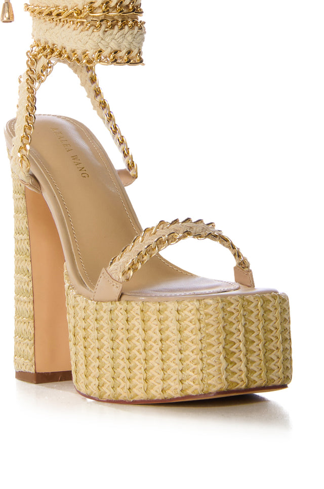 AZALEA WANG WYLIE BEIGE WITH GOLD CHAIN PLATFORM SANDAL – AKIRA