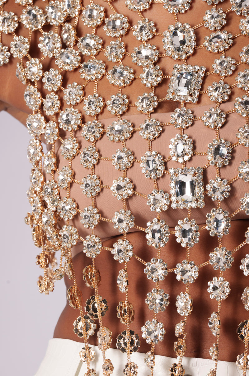BEJEWELED GOLD SLEEVELESS TOP – AKIRA