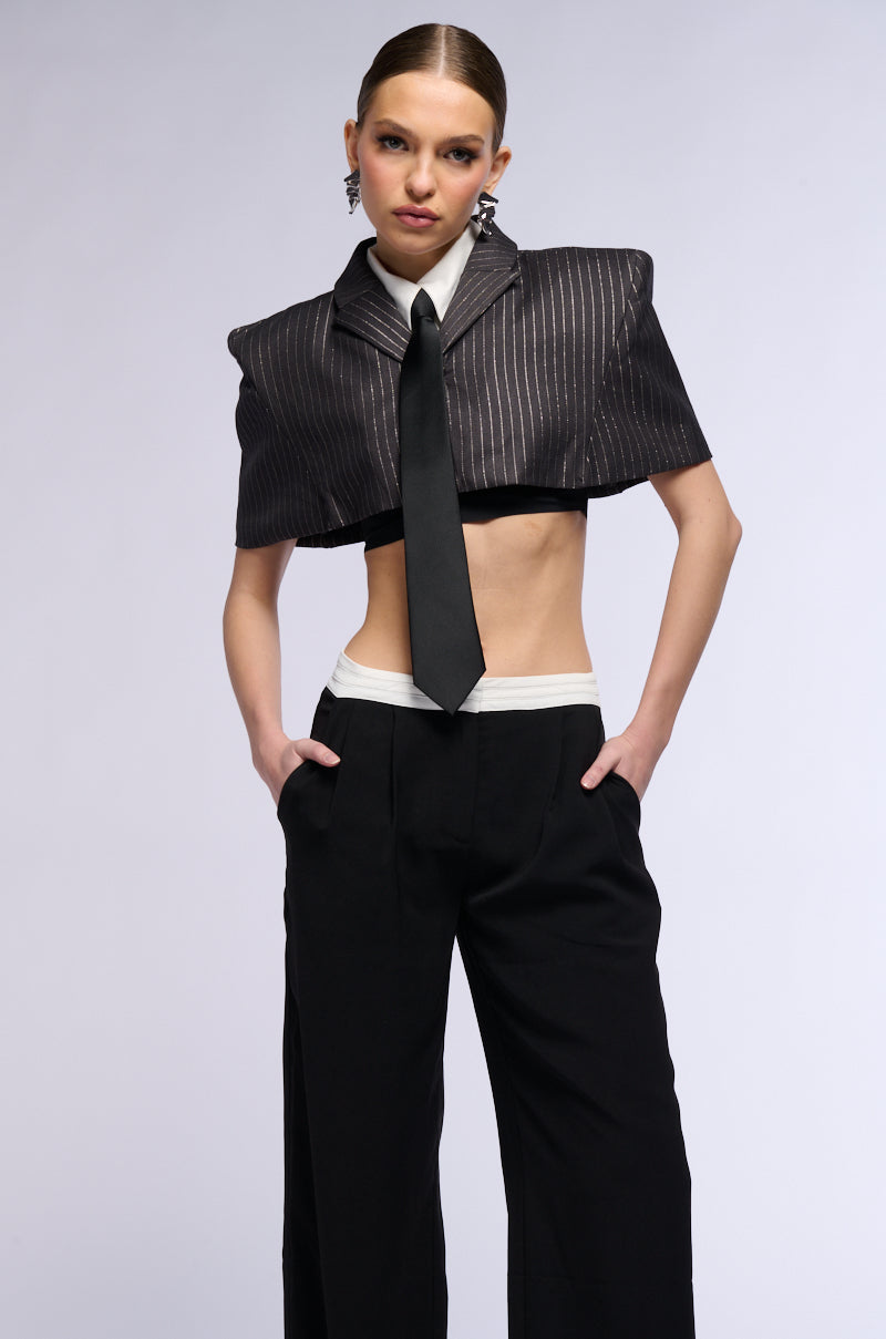 BEST IN BUSINESS PINSTRIPE CROP TIE TOP – AKIRA