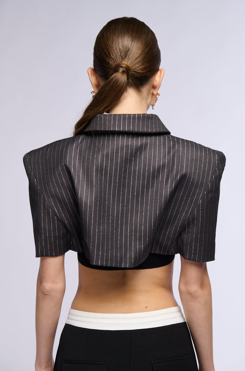 BEST IN BUSINESS PINSTRIPE CROP TIE TOP – AKIRA