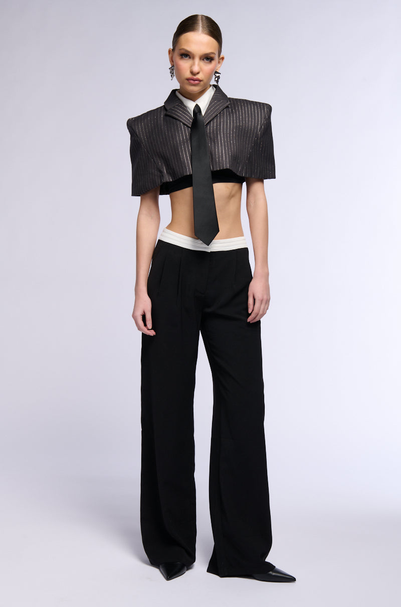 BEST IN BUSINESS PINSTRIPE CROP TIE TOP – AKIRA