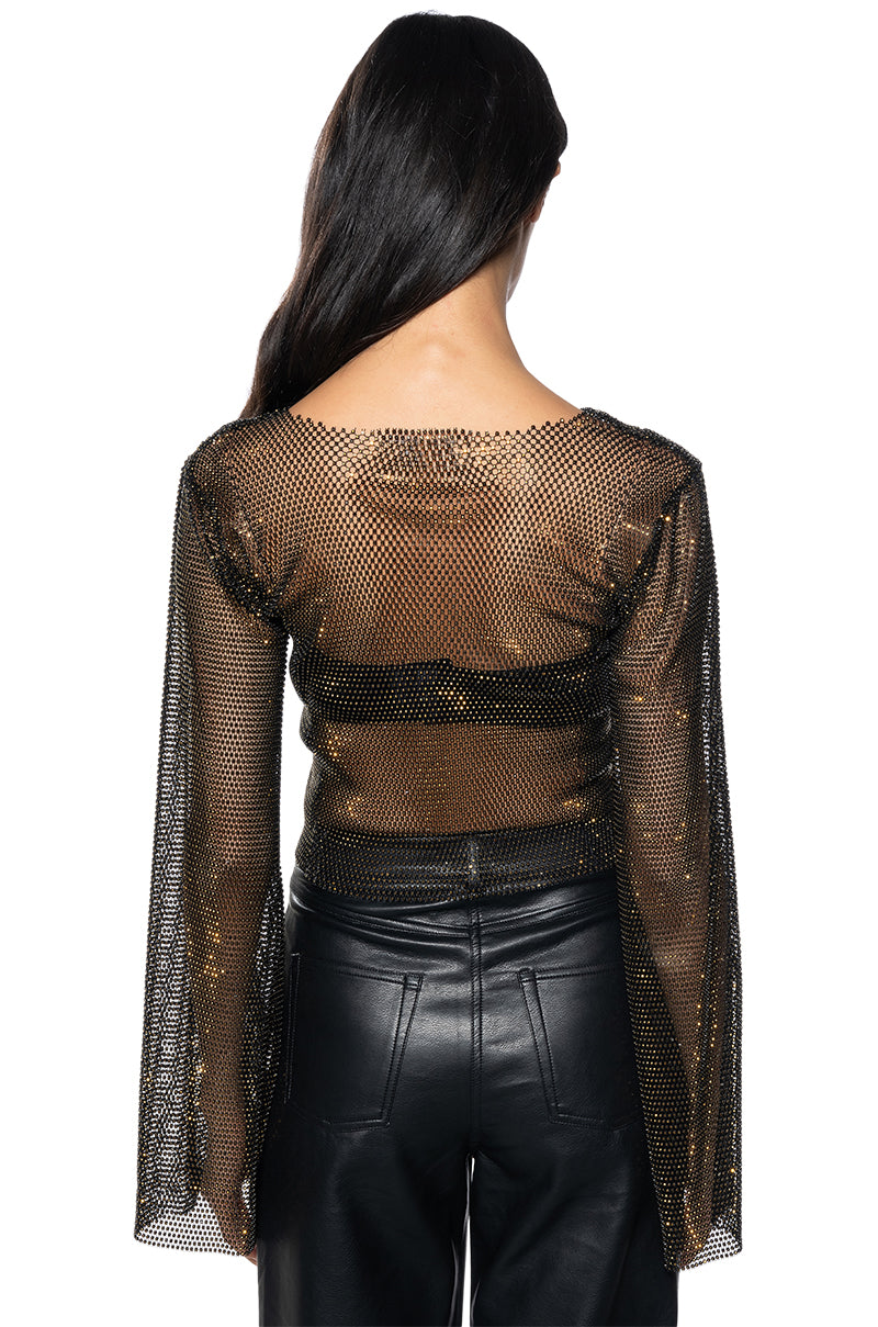 BLURRED LOVE LONG SLEEVE RHINESTONE TOP IN BLACK – AKIRA