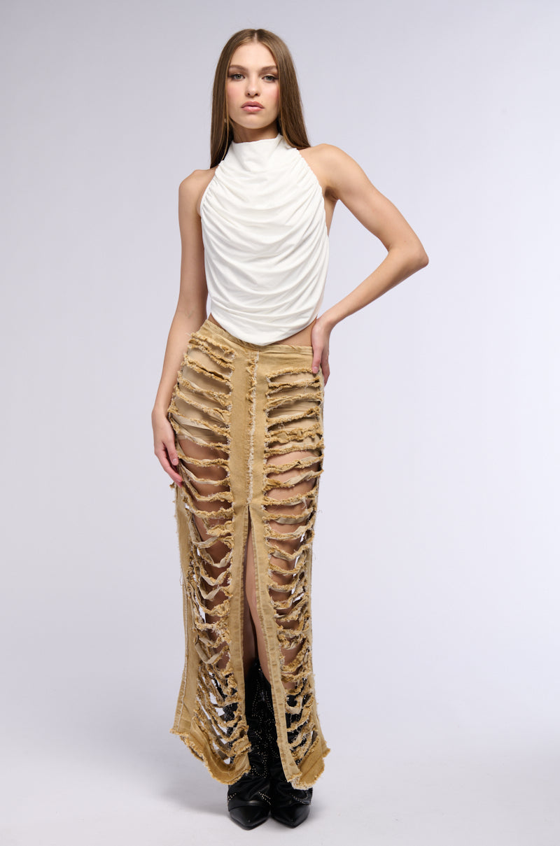 BREAK YOU DOWN DISTRESSED MAXI SKIRT – AKIRA