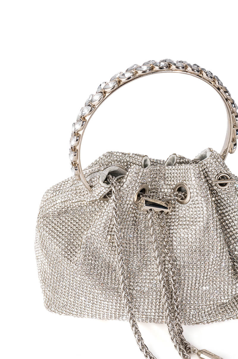 CADENCE EMBELLISHED SILVER BUCKET BAG – AKIRA