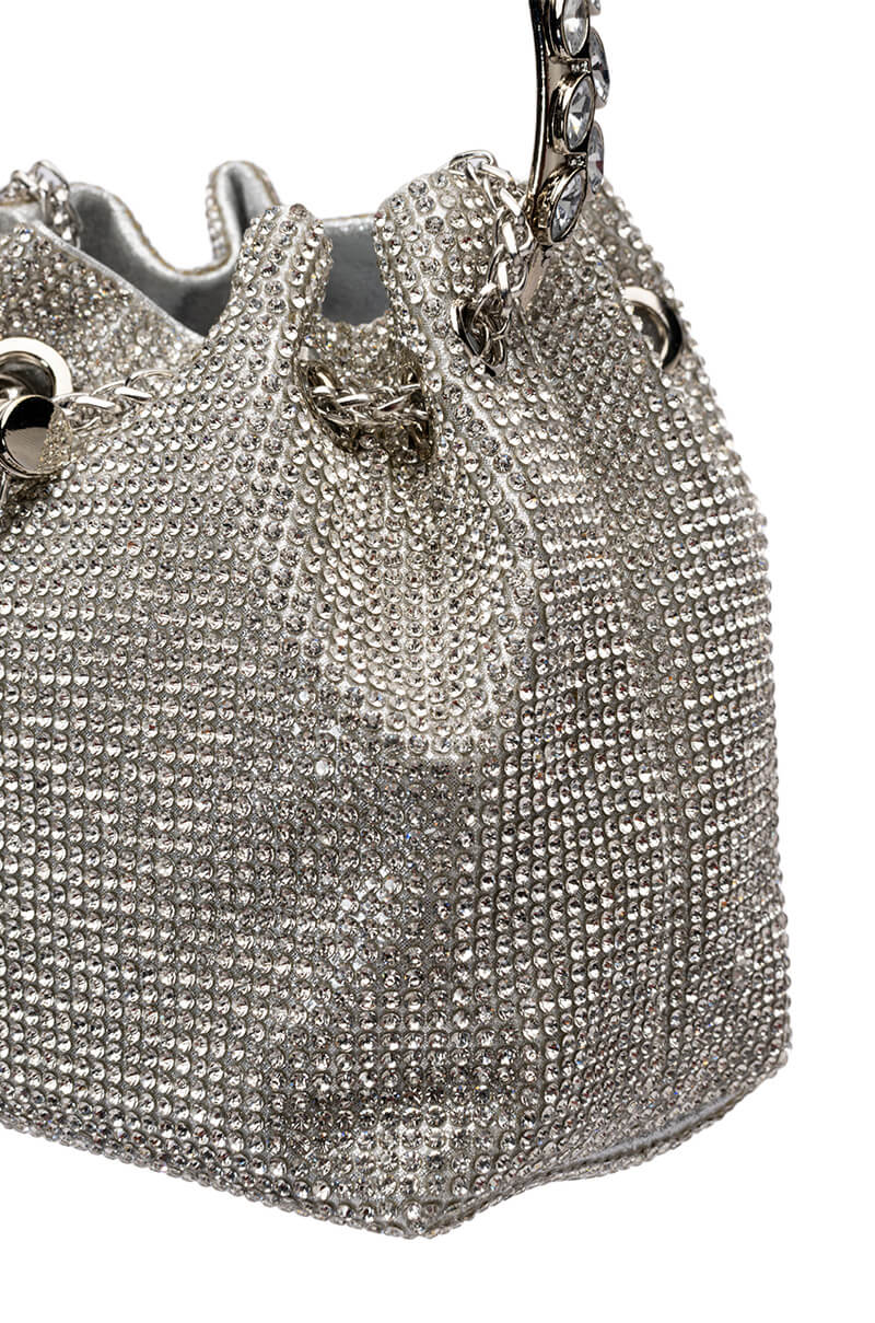 CADENCE EMBELLISHED SILVER BUCKET BAG – AKIRA