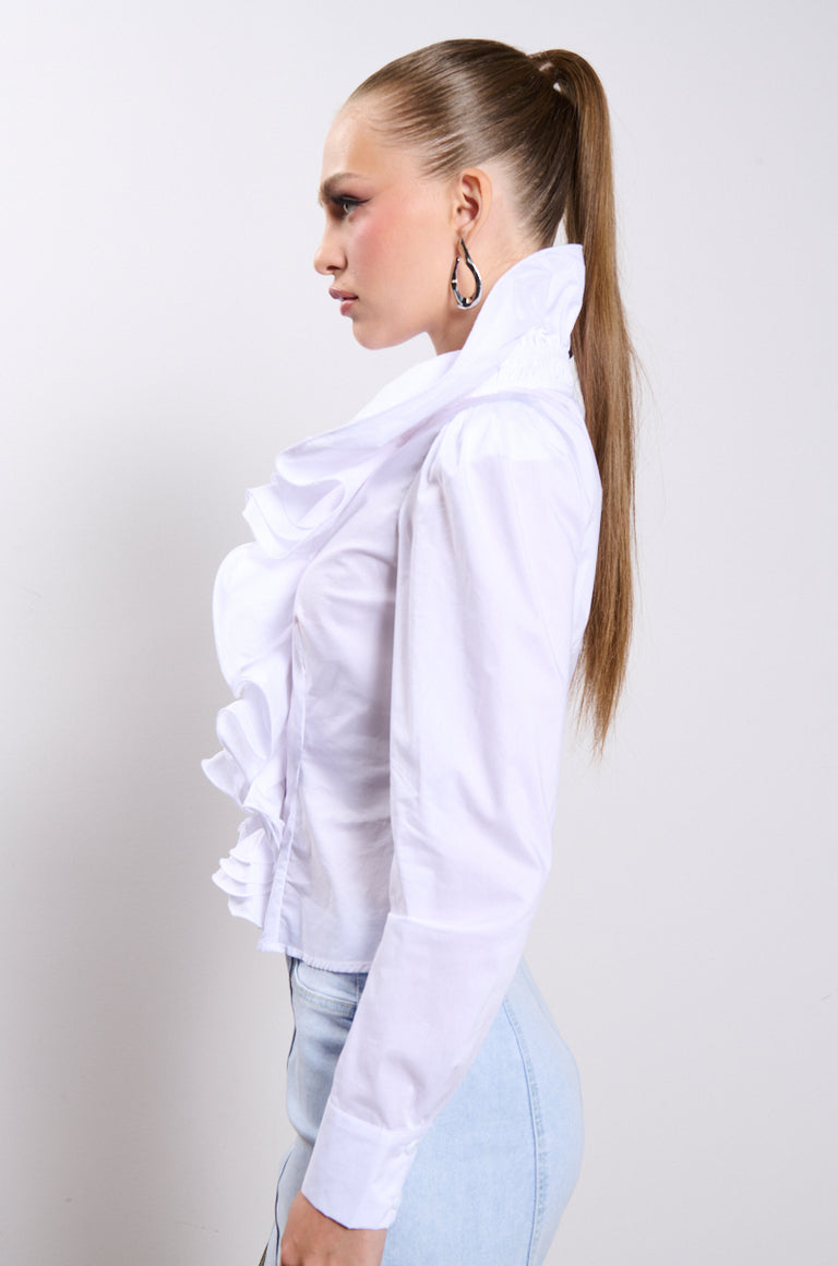 CALISTA STATEMENT RUFFLE COLLAR BUTTON DOWN BLOUSE – AKIRA