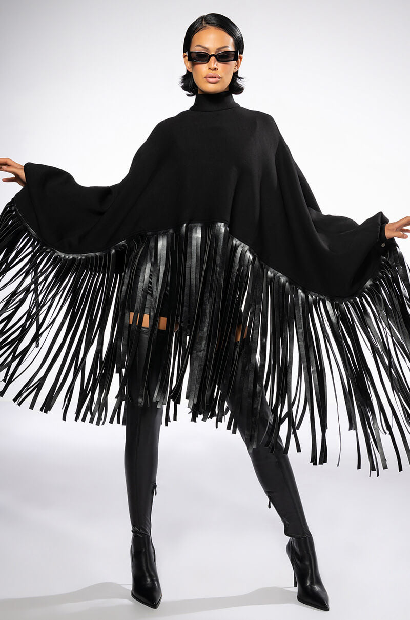 CITY GIRL FAUX LEATHER FRINGE SWEATSHIRT IN BLACK – AKIRA