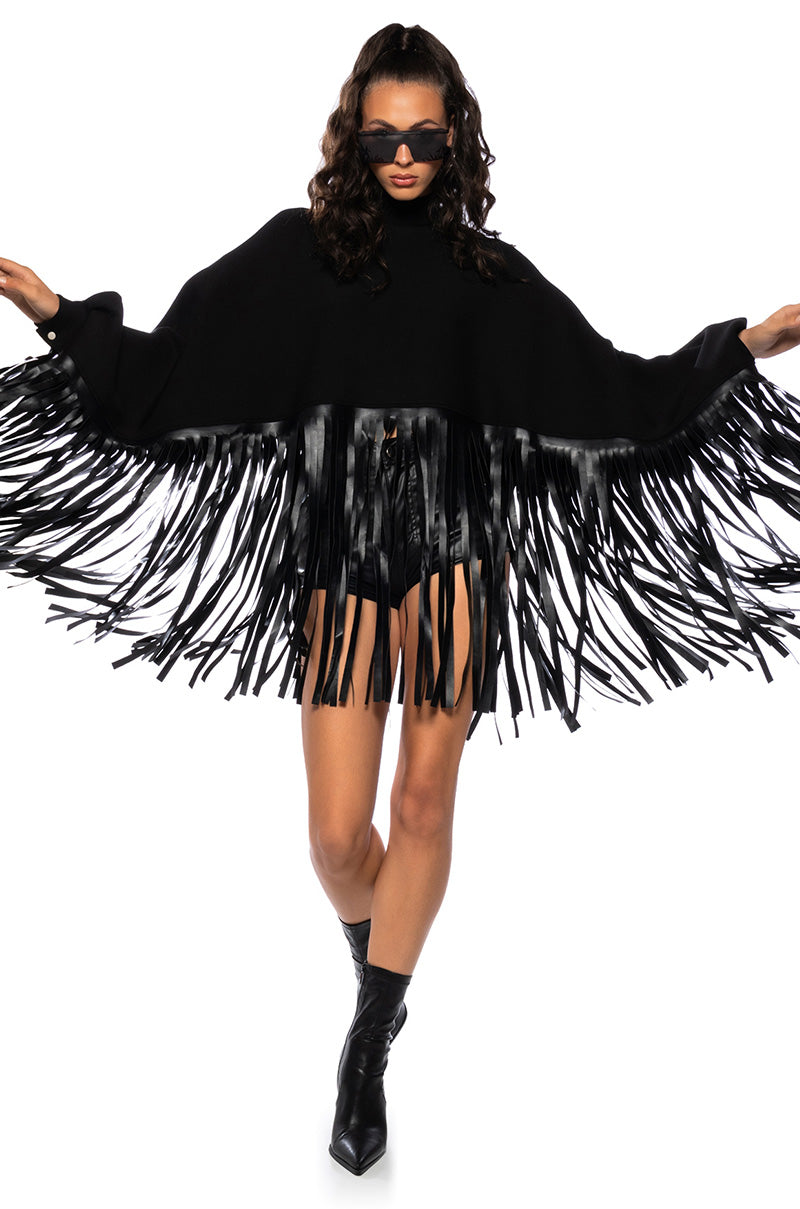 CITY GIRL FAUX LEATHER FRINGE SWEATSHIRT IN BLACK – AKIRA