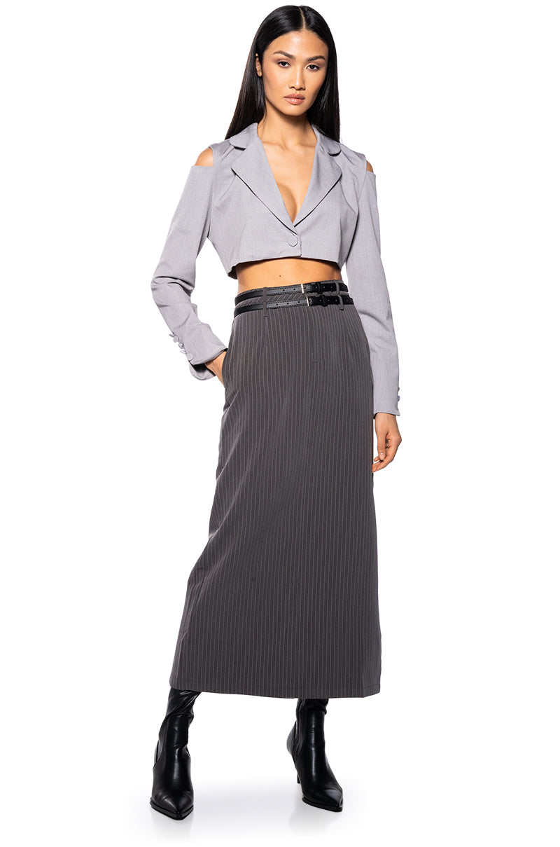 CLOCKING OUT CROP COLD SHOULDER BLAZER – AKIRA