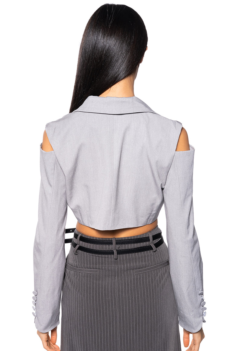 CLOCKING OUT CROP COLD SHOULDER BLAZER – AKIRA