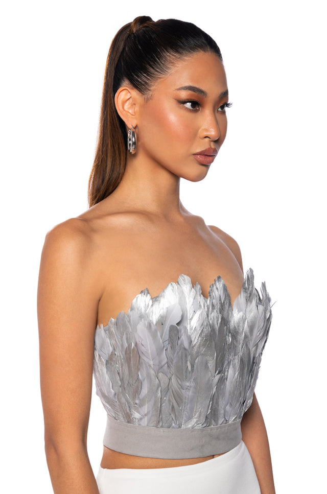 FLY AWAY FEATHER TUBE TOP – AKIRA