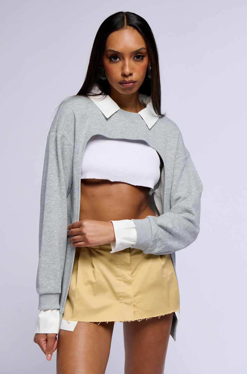 GONE GIRL COLLARED HALF SWEATSHIRT – AKIRA