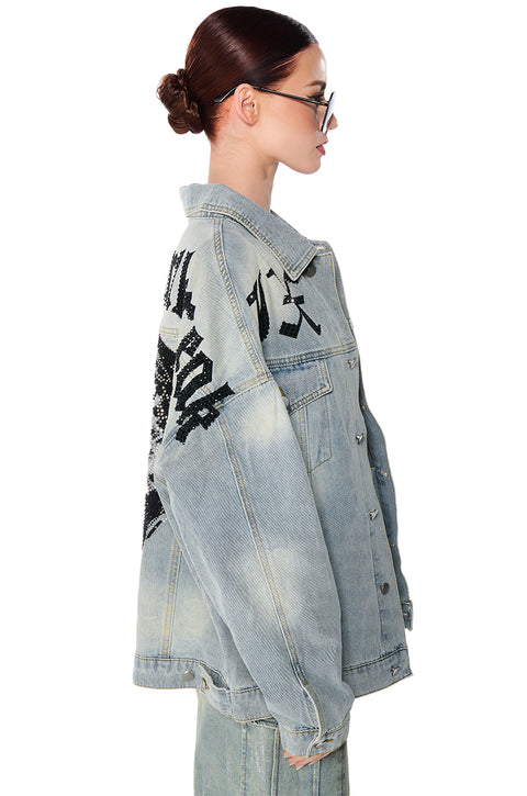 HOT FIX EMBELLISHED OVERSIZED DENIM JACKET – AKIRA