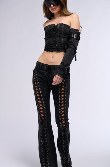 KAT LACE UP DENIM CORSET – AKIRA