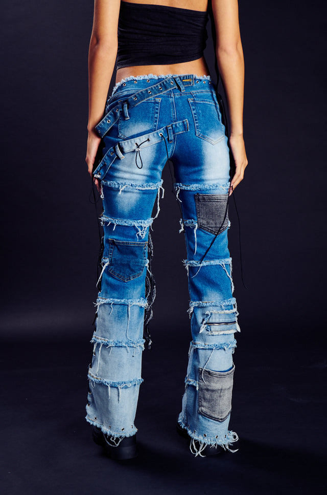 LAY LOW DISTRESSED DENIM FLARE PANT – AKIRA