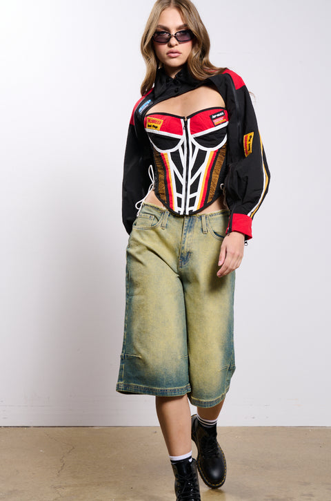NEED FOR SPEED ZIP UP FRONT CORSET TOP – AKIRA