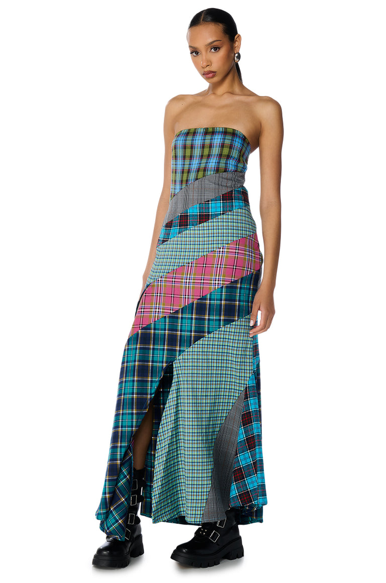 PATCHIN IT UP PLAID MAXI DRESS – AKIRA
