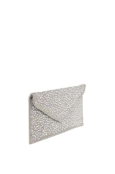 PEONY SILVER RHINESTONE EMBELLISHED CLUTCH – AKIRA