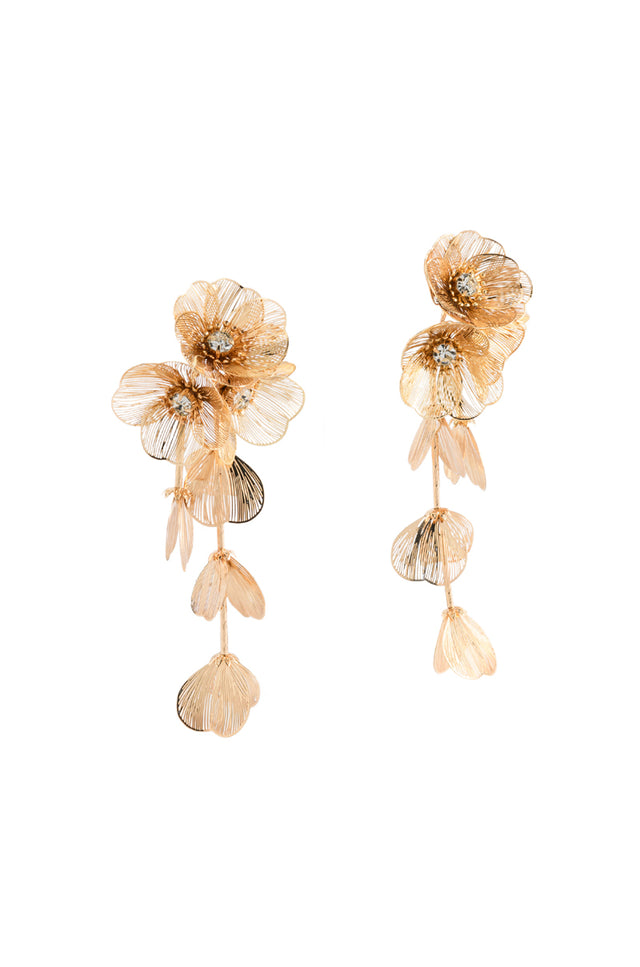 PRETTY LADY EMBELLISHED DANGLE EARRINGS IN GOLD – AKIRA