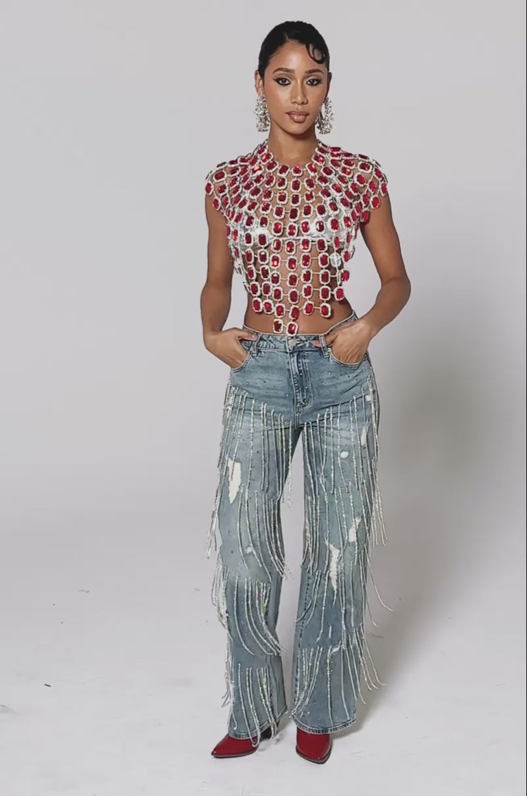 BEJEWELED RUBY SLEEVELESS TOP – AKIRA