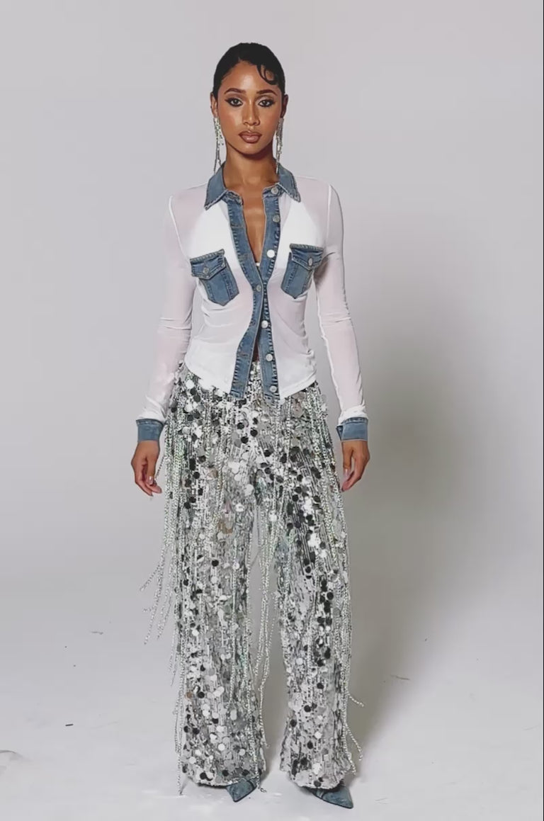 EXPENSIVE TASTE STRETCHY SEQUIN CHAIN PANTS – AKIRA