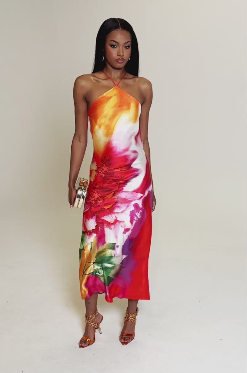 TIME MOVES FAST PRINTED MIDI DRESS – AKIRA