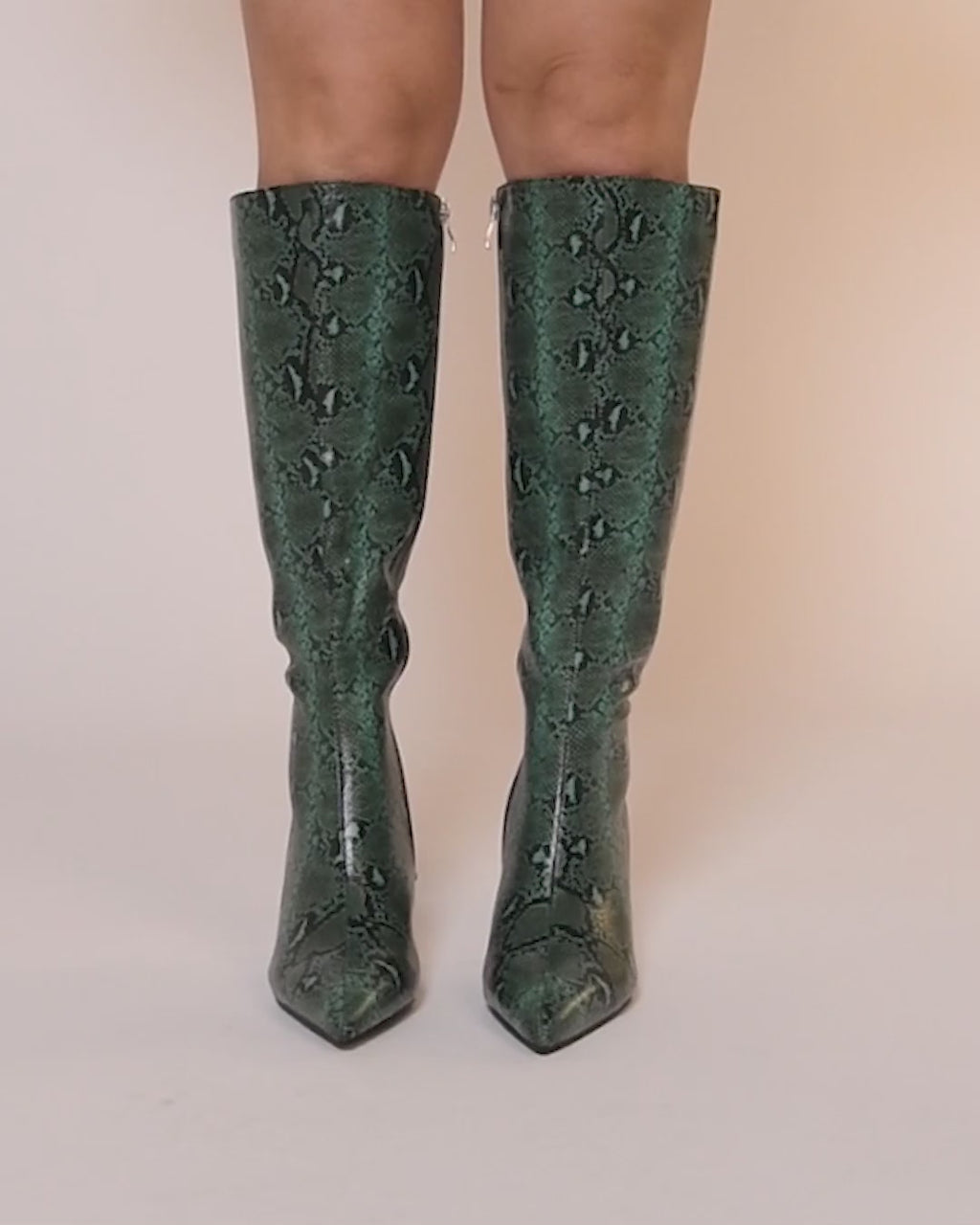 AZALEA WANG JACARANDA GREEN SNAKE EMBOSSED EMBELLISHED HEEL BOOT – AKIRA