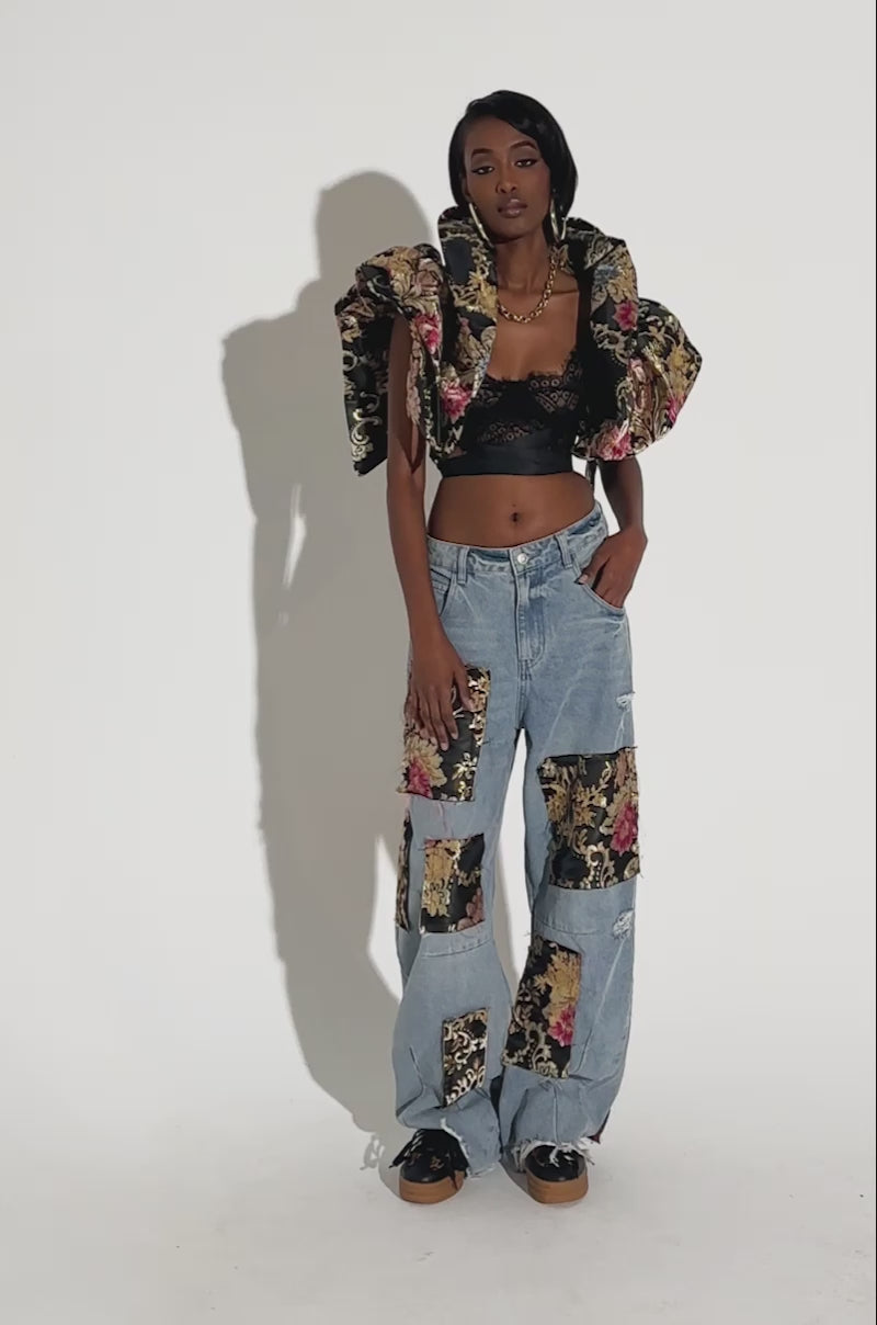 QUEENDOM BROCADE PATCH RELAXED DENIM – AKIRA