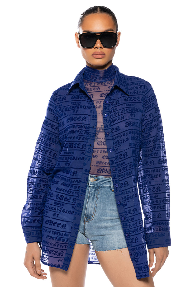 QUEENIE FLOCKED BUTTON DOWN BLOUSE – AKIRA