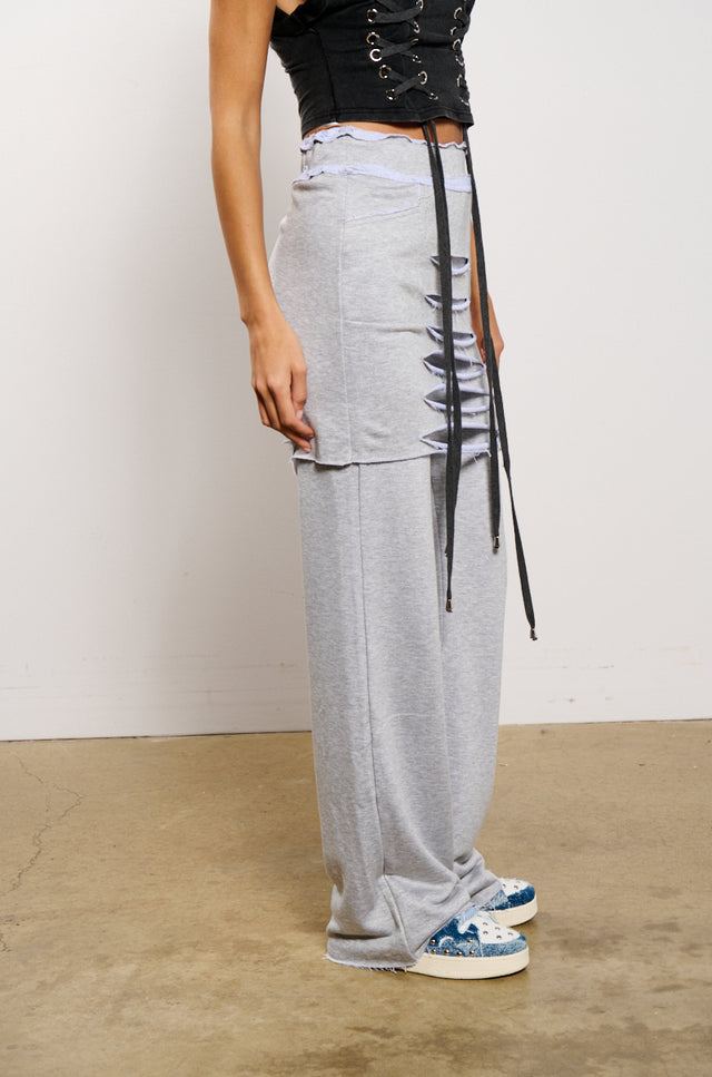 RAIN LAYERED SHREDDED SKIRT OVERLAY SWEATPANT – AKIRA