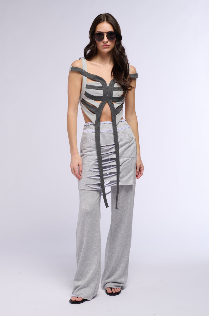 RAIN LAYERED SHREDDED SKIRT OVERLAY SWEATPANT – AKIRA