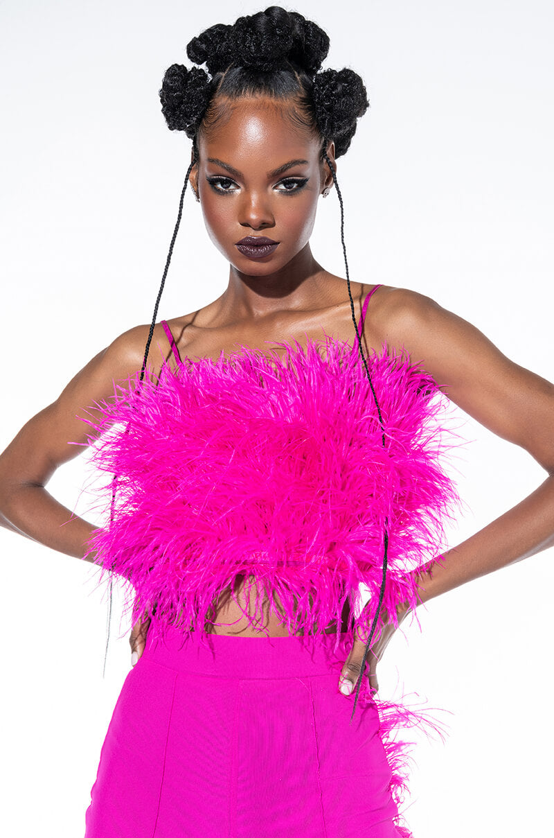 REAL OSTRICH FEATHERS CROP MESH BANDEAU – AKIRA